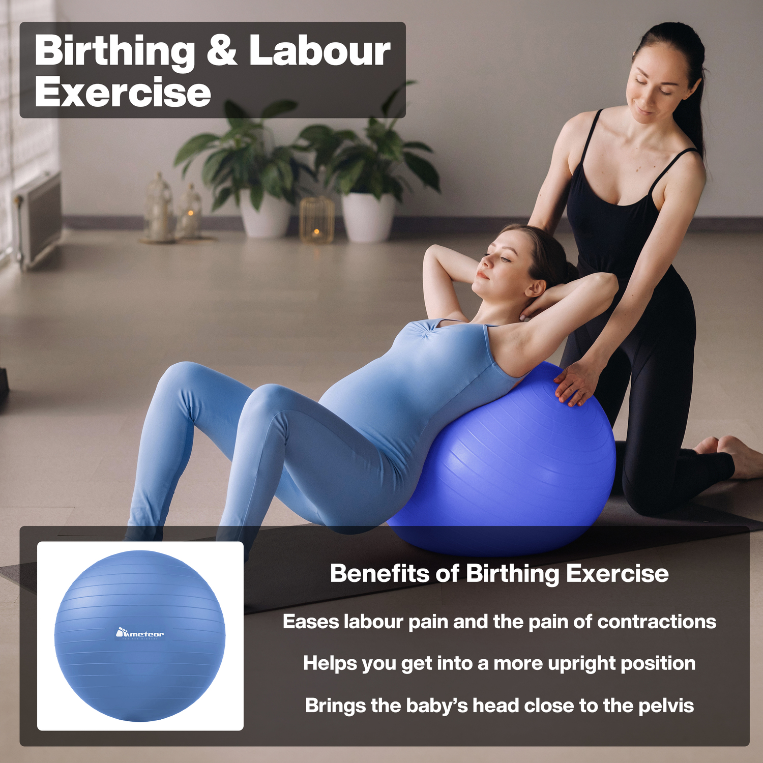 METEOR Anti-Burst Swiss Ball with Pump Yoga Pilates Rehab Gym Fit 55 65 ...