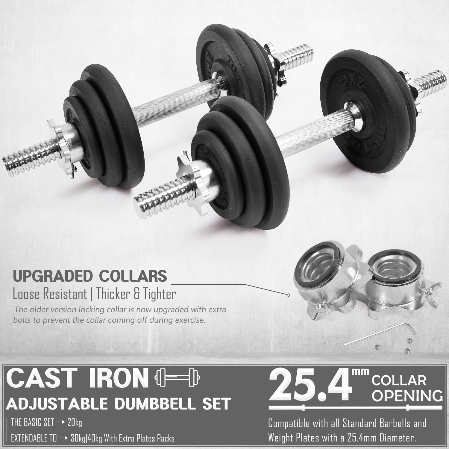 METEOR Essential Cast Iron Dumbbell Barbell Set, Home Gym Dumbbell ...